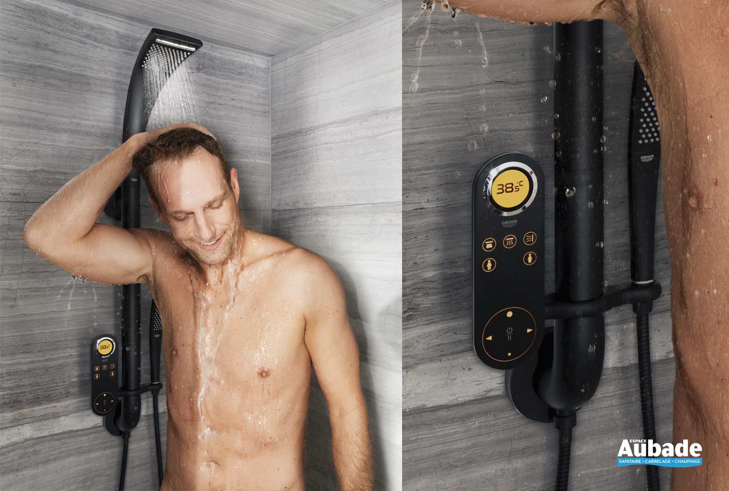 Colonne de douche digitale noire Grohe Ondus Digital | Espace Aubade